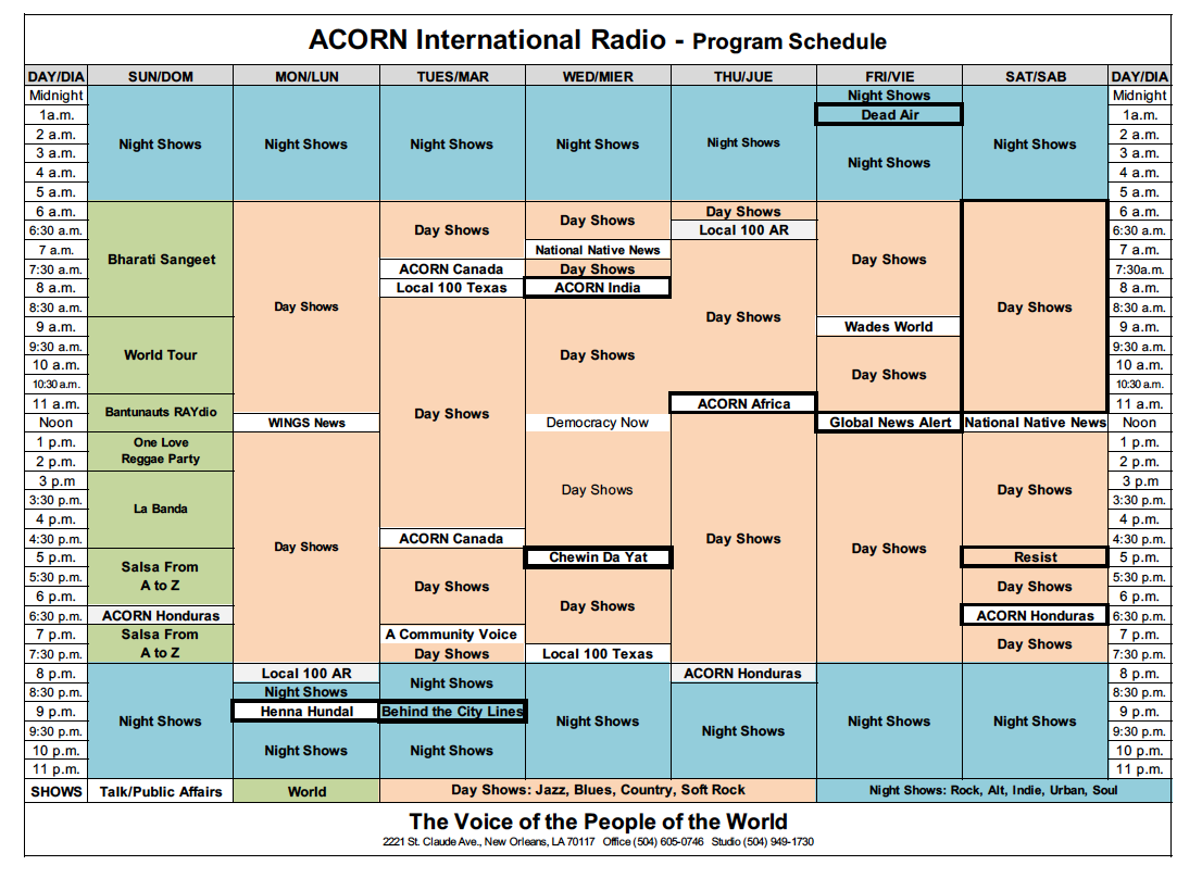 ACORN Radio Program Schedule – ACORN Radio