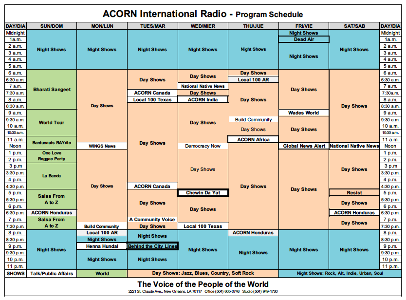 ACORN Radio Program Schedule – ACORN Radio